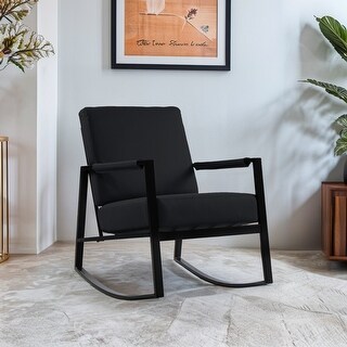 Modern Leather Rocking Chair Upholstered Arm Chair with Padded Seat ...