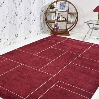 Hand Knotted Loom Silk Mix Area Rug Geometric Red Beige LSM1223 - Bed ...