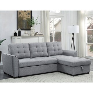 Light Grey Linen Sleeper Sectional Sofa with Reversible Storage Chaise - Bed Bath & Beyond ...