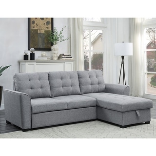 Light Grey Linen Sleeper Sectional Sofa with Reversible Storage Chaise - Bed Bath & Beyond ...