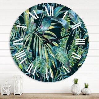 Designart 'Natural Leaves Exotic On Dark I' Tropical wall clock - Bed ...