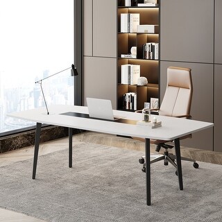 63" White Office Desk Executive Desk for Home Office, Boat Shape - Bed ...