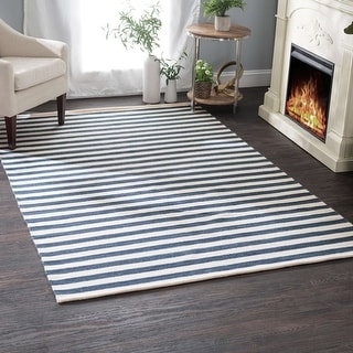 Ladder Stripe Black/Ivory Handwoven Wool Rug - Bed Bath & Beyond - 37434986