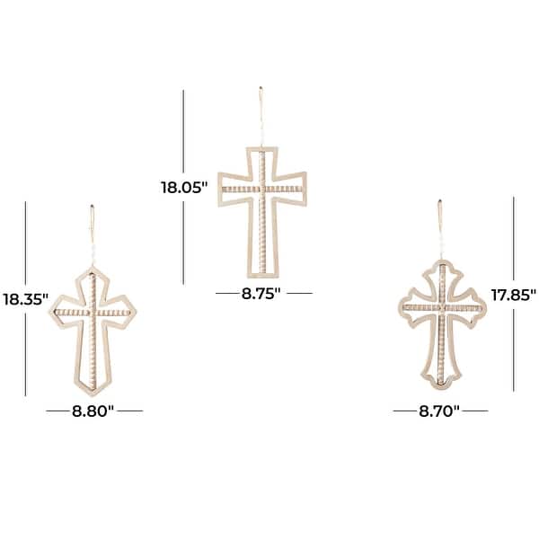 Light Brown Wood Carved Beaded Crosses Cross Home Wall Decor with Rope ...