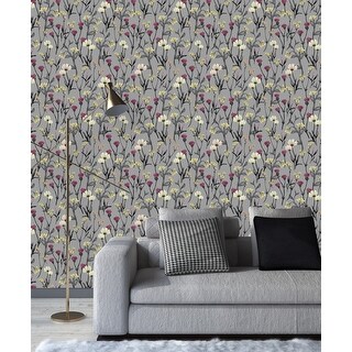 Grey Floral Wallpaper Peel and Stick and Prepasted - Bed Bath & Beyond ...