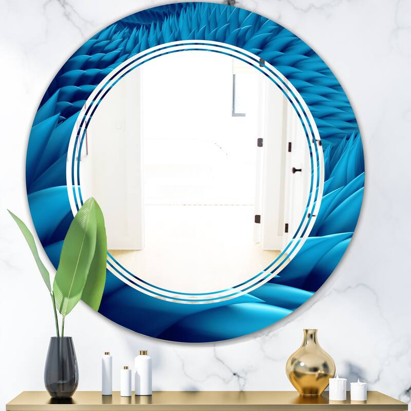 Designart 'Abstract Blue Wavy' Printed Modern Round or Oval Wall Mirror ...