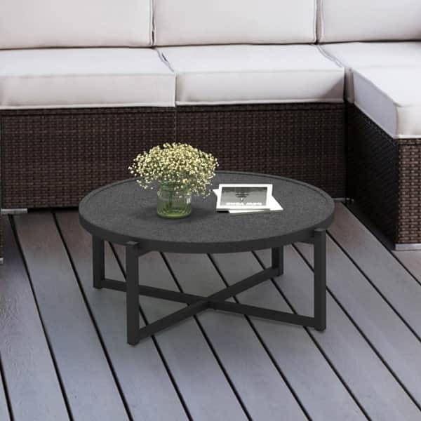 COSIEST Outdoor Patio Round Dark Grey Coffee Table - On Sale - Bed Bath ...