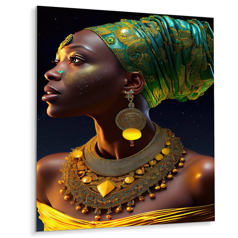 Designart 'Emerald Queen African Woman Under Moon IV' African American ...