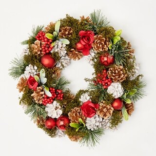 12" Pine Needle Red Balls & Pine Cone Wreath - Multicolor - Bed Bath ...