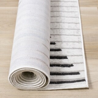 Washable Collection - Multicolored Basketweaved Lines Area Rug - Bed ...