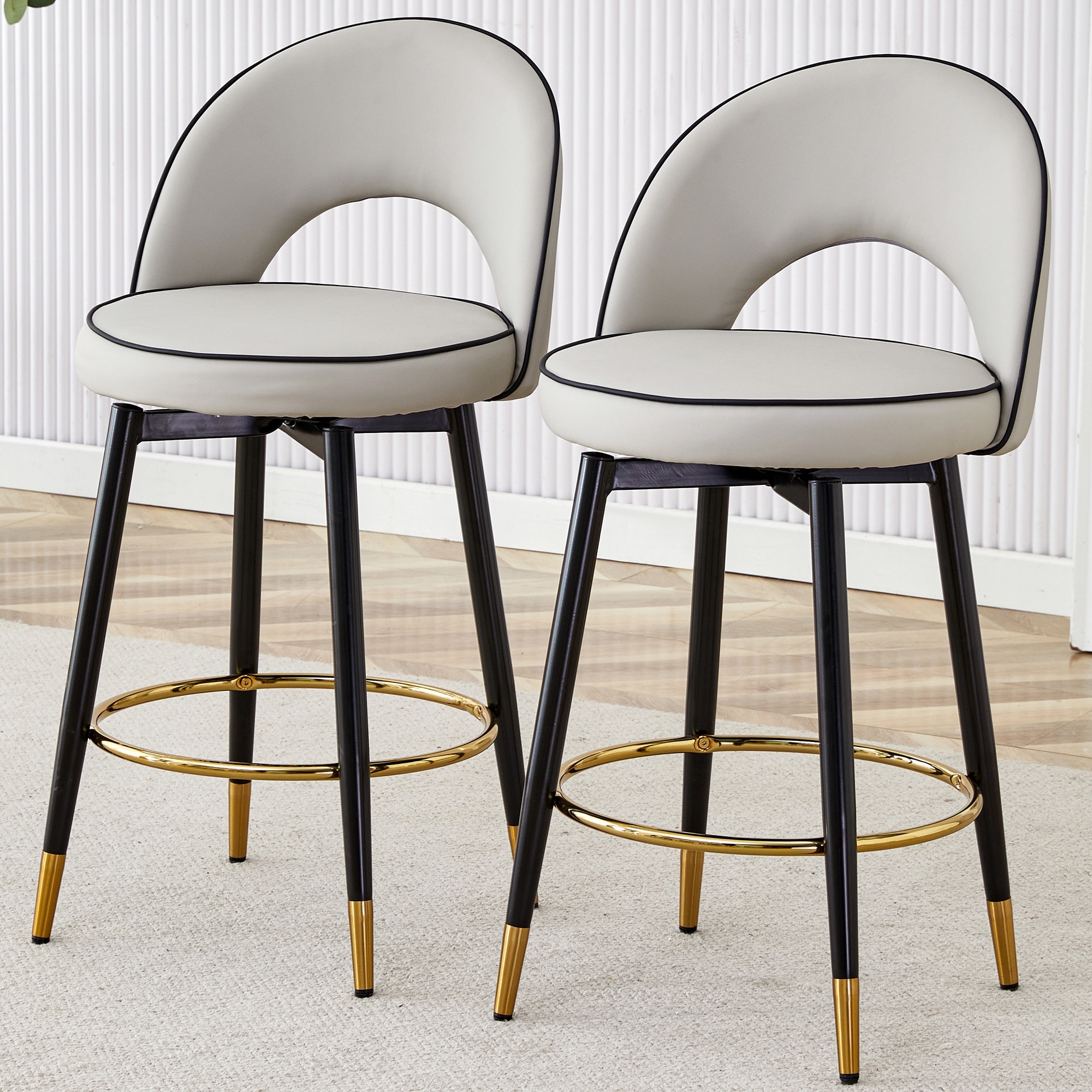 360 Rotatable Bar Chair Modern PU Upholstered Bar Chair Kitchen Breakfast Bar Stools with Metal Legs for Dining Room Gray Grey