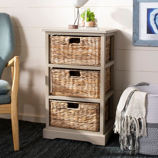 SAFAVIEH Halle Vintage Grey 3-Drawer Wicker Basket Storage Unit - 17.3 ...