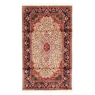 ECARPETGALLERY Hand-knotted Kashmir Cream Silk Rug - 3'10 x 6'7 - Bed ...