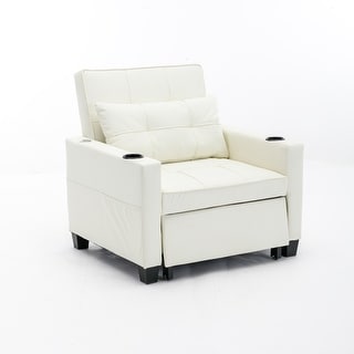 White Leather Armchair Futon Chair Convertible Sleeper Chair Recliner ...