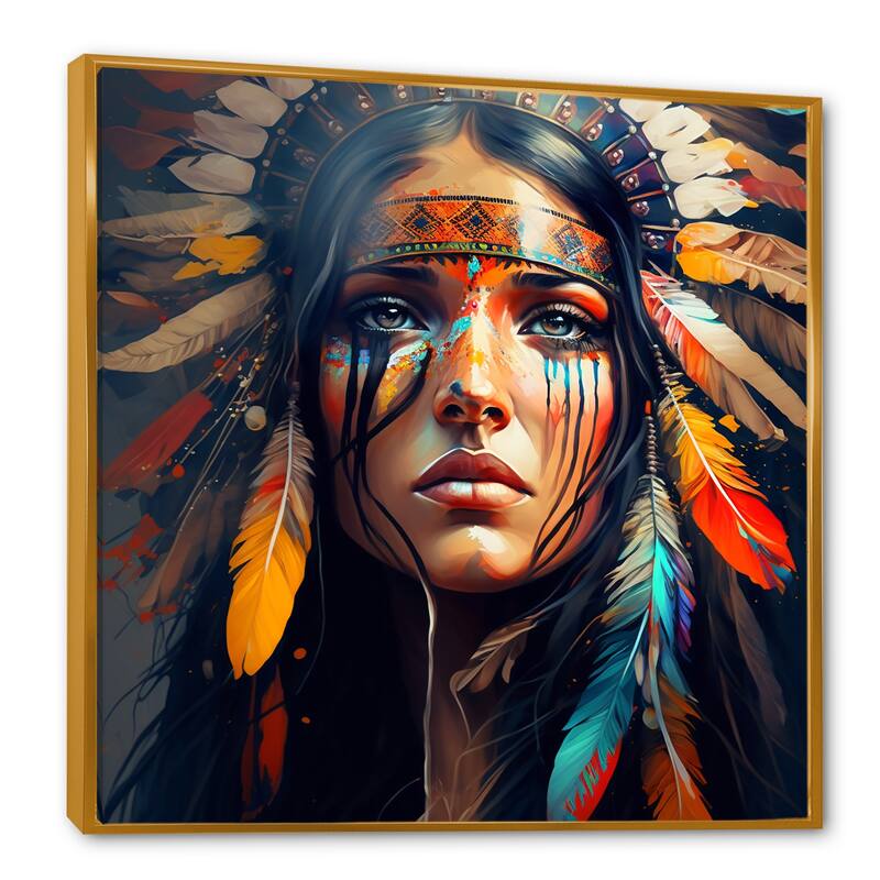 Designart "Colorful Native American Woman VI" Contemporary Glam Framed ...