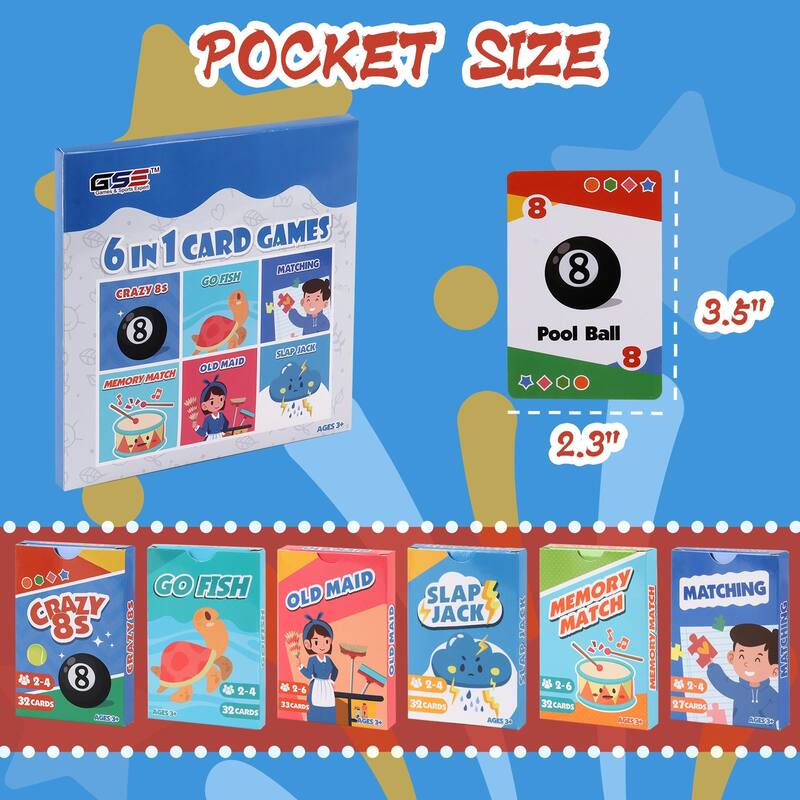 GSE 6-in-1 Classic Kids Card Games: Go Fish, Old Maid, Crazy 8's ...