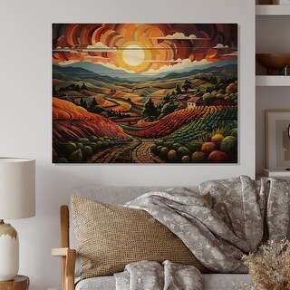 Designart "Orange Green Vineyard Rows Of Ruby I" Farmhouse Print on ...