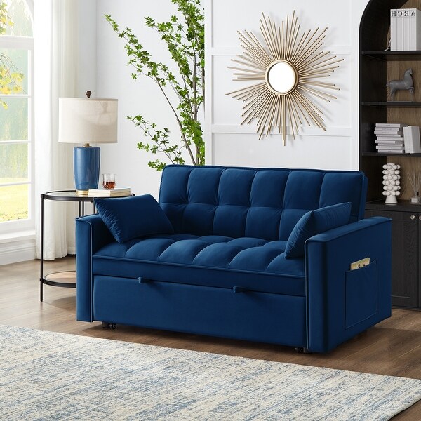 Modern Folding Recliner Loveseat Navy Tufted Loveseat Sofa Bed with Storage Pockets and Pillows Adjustable Backrest Bed Bath Beyond 41895217