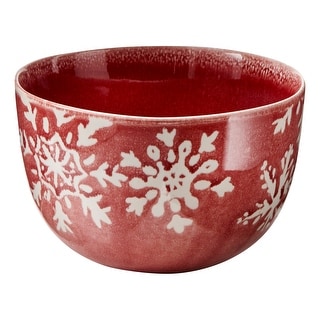 Red Snowflake Glazed Stoneware Bowl, 4.7L x 4.7W x 3.1H inches - Bed ...