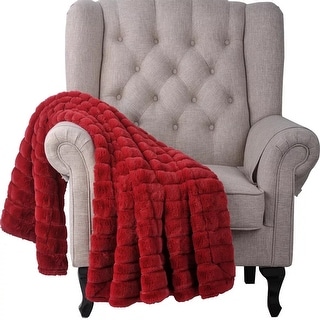 60" x 80" Faux Fur Throw Blanket Cozy Soft Plush Striped Jester Red ...