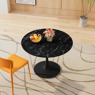 42 Inch Modern Round Dining Table with Black Marble Table Top, Metal ...