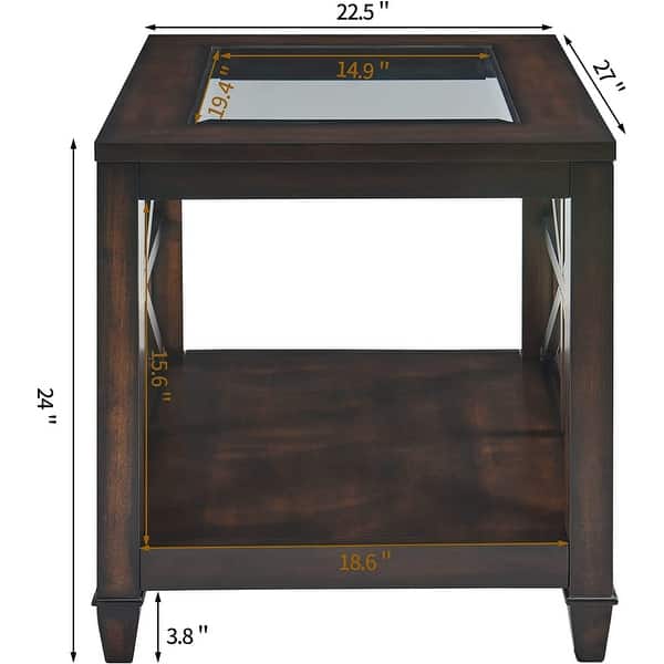Solid Wood Farmhouse Square End Table with Tempered Glass Top - Bed ...