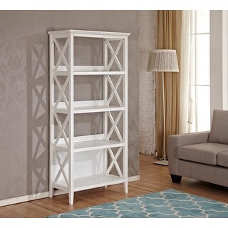 White 67''H Wood Bookcase 4-Tier Bookshelf with Side X-shaped Design ...