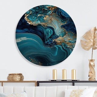 Designart 'Abstract Geode Turquoise I' Modern Metal Round Wall Art ...