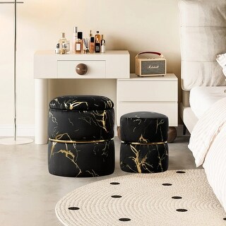Upholstered Sherpa Vanity Stool Set of 2 for Makeup for Living Room and ...