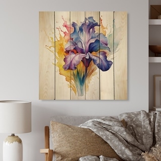 Designart "Purple Grey Iris Impressions I" Floral Print on Natural Pine ...