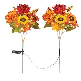 Solar Powered Fall Flowers Garden Stakes - Set of 2 - 32 x 31 x 11 ...