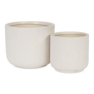 Currula Round Ridged Pattern Ceramic Pot - White - Bed Bath & Beyond ...