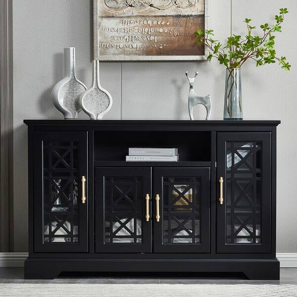 52'' Traditional Style Storage Sideboard Buffet with Four tempered ...