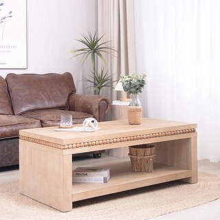 Modern Wood Center Table with Beaded Trim Rectangular Coffee Table Open ...