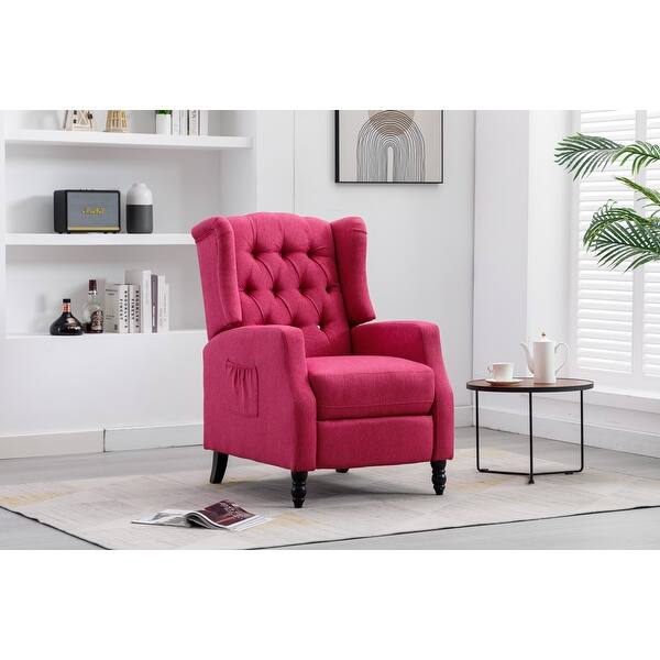Rose Red Modern Upholstered Recliner Chair for Living Room with Wooden ...