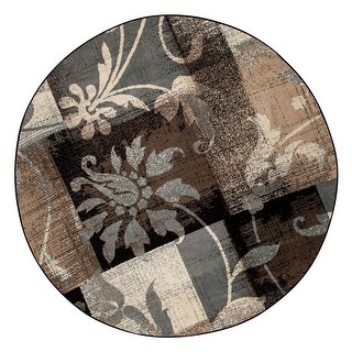 HomeRoots 8' Beige Brown and Grey Floral Distressed Round Rug - 8 ...