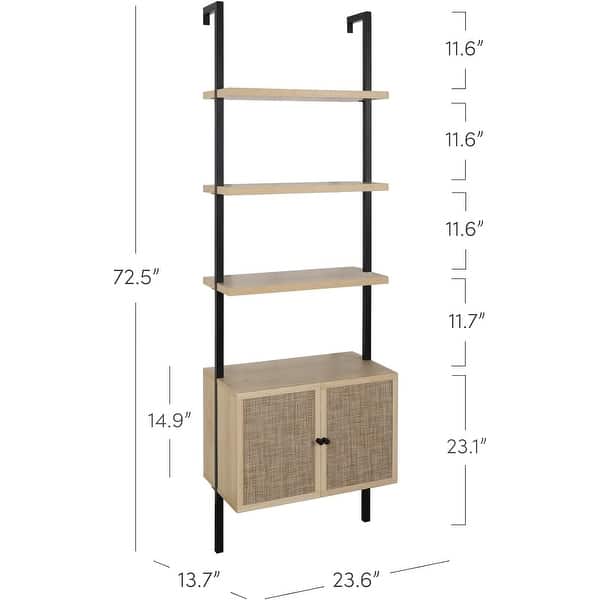 Modern Bookshelf, Wall Mount Ladder Shelf Bookcase with Wood and ...