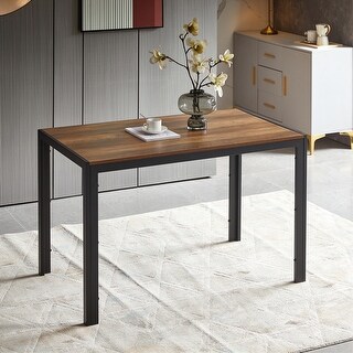 MDF Dining Table with Wooden Top Black Metal Legs - Bed Bath & Beyond ...