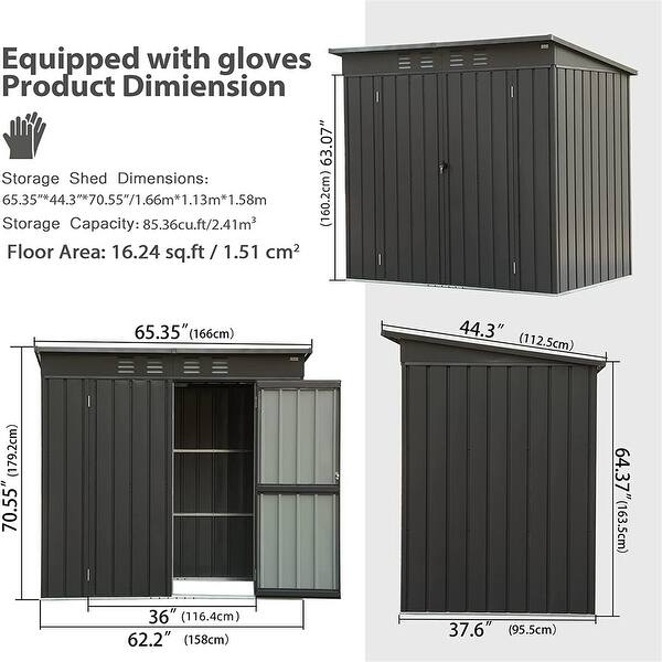 5.45' x 3.69' Outdoor Galvanized Steel Frame Storage Shed with Sloping ...