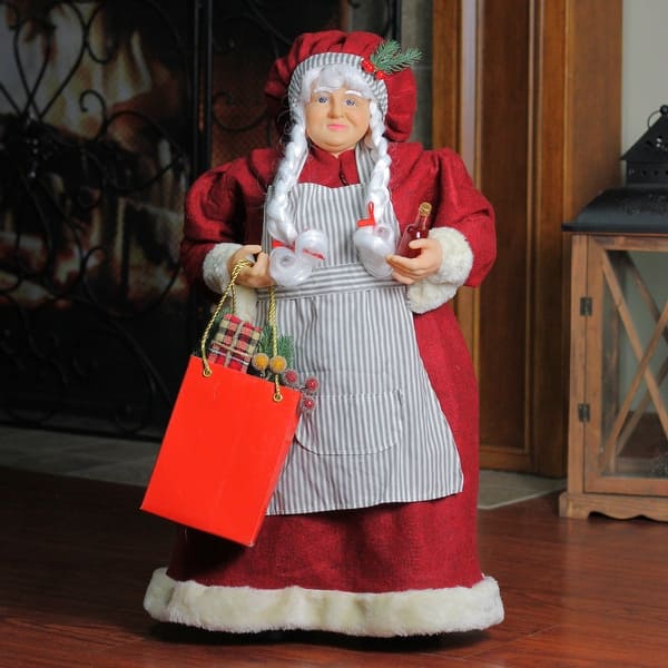 24" Mrs. Claus the Chef Standing Christmas Figure with Wine and Bag of ...