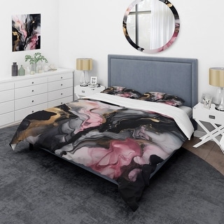 Designart "Black Gold Marble Splash II" Black Modern - Bedding Cover ...