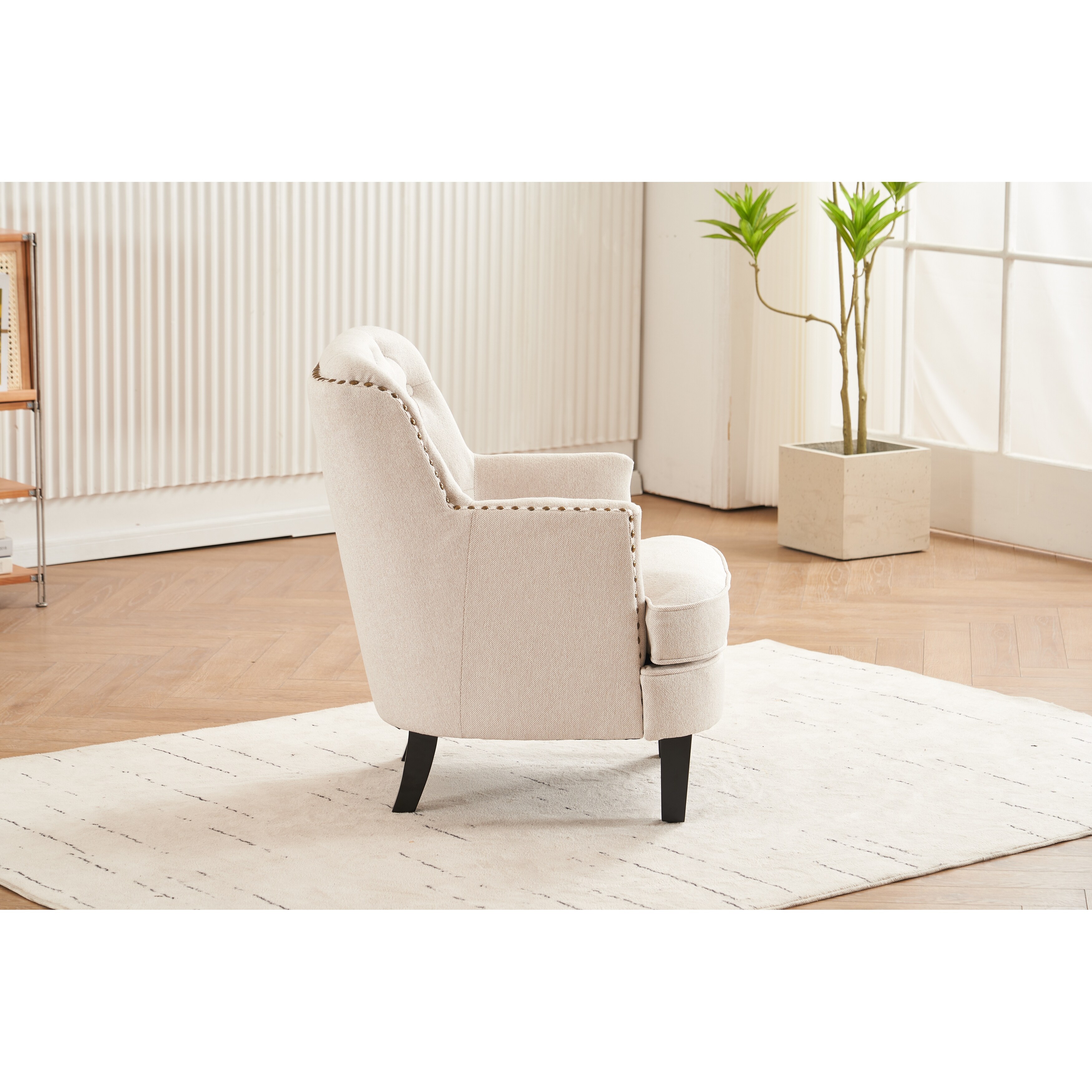 Cream tufted accent chair with nailhead trim store
