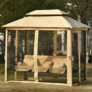 Outdoor Gazebo with Convertible Swing Bench with Mosquito Netting - Bed ...