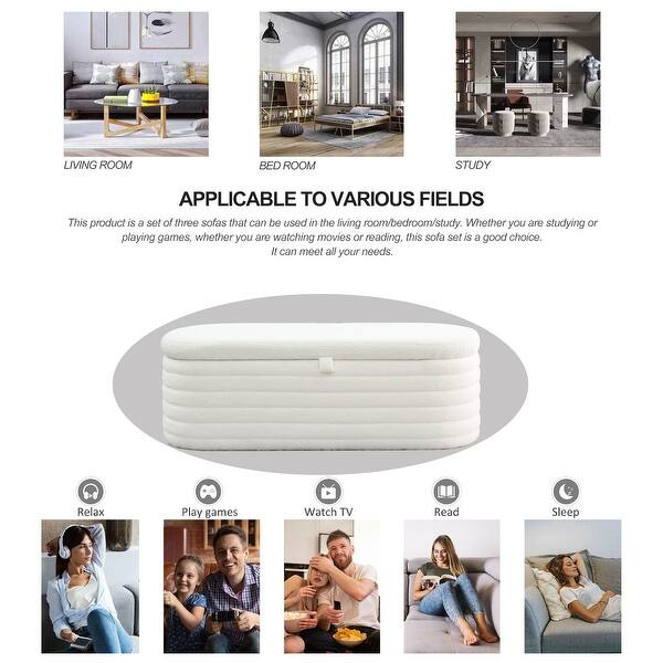 Ivory Storage Ottoman Bench Upholstered Fabric Storage Bench End of Bed ...