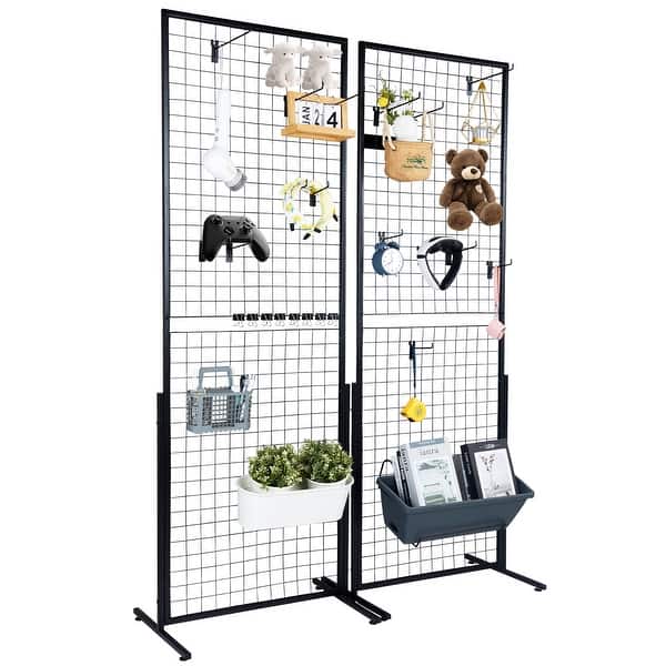 VEVOR 2x5.6ft Grid Wall 2-Pack T-Base Floorstanding Display Extra Clips ...