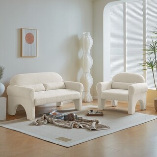 Teddy Fabric Loveseat & Accent Chair with Lumbar Pillow, 2-Piece Set ...
