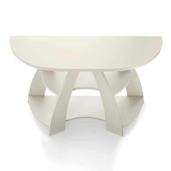 DH BASIC Contemporary Soft White Half Moon Console Table with 2 Shelves ...