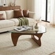 Triangle Coffee Table with Tempered Glass & Solid Wood Base for Living ...