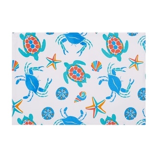 Caraway Coral Placemat, Set of 6 Blue Seaturtle Crab & Starfish Print ...