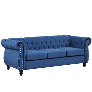 Blue 3 Seat Settee Buttoned Tufted Backrest Deep Seater Sofa - Bed Bath ...